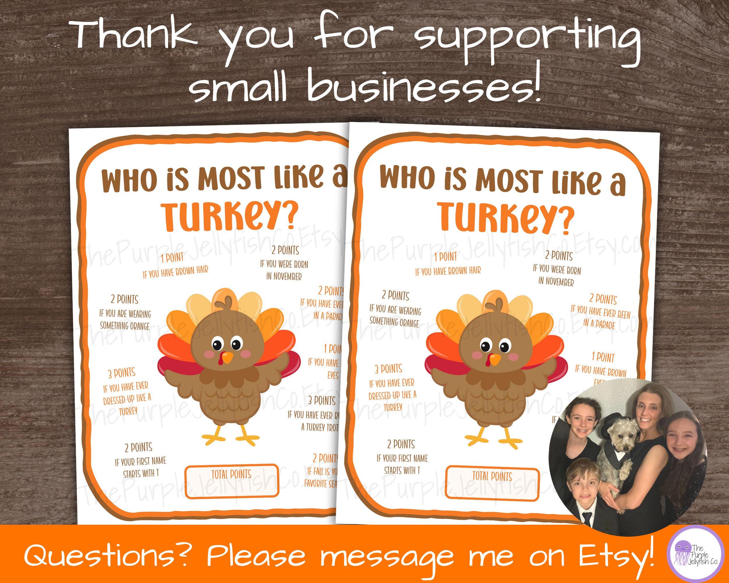 Who is Most Like a Turkey, Thanksgiving Game Printable, Friendsgiving ...