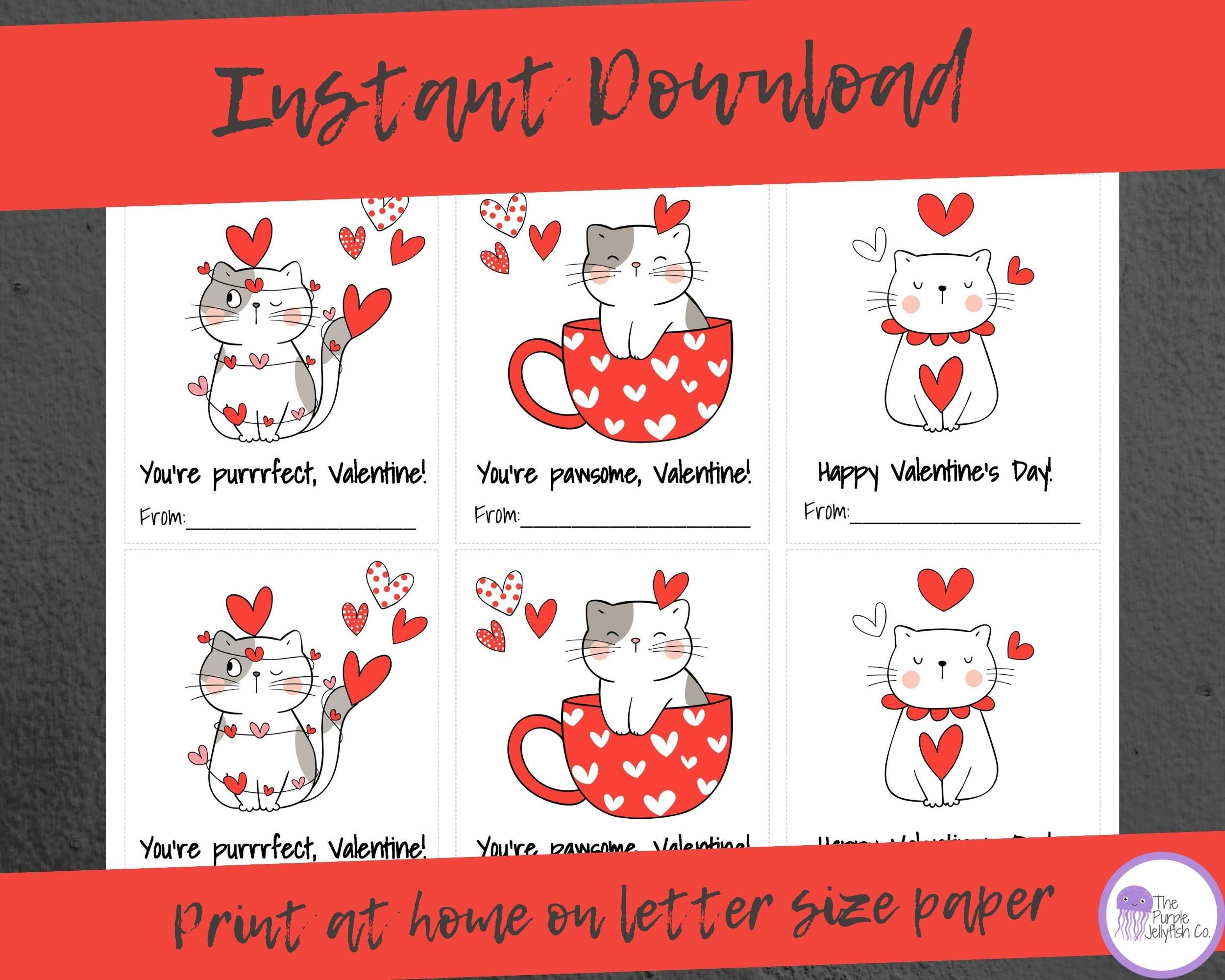 Cat Valentines Cards for Kids Printable, Cute Animal Valentines for ...
