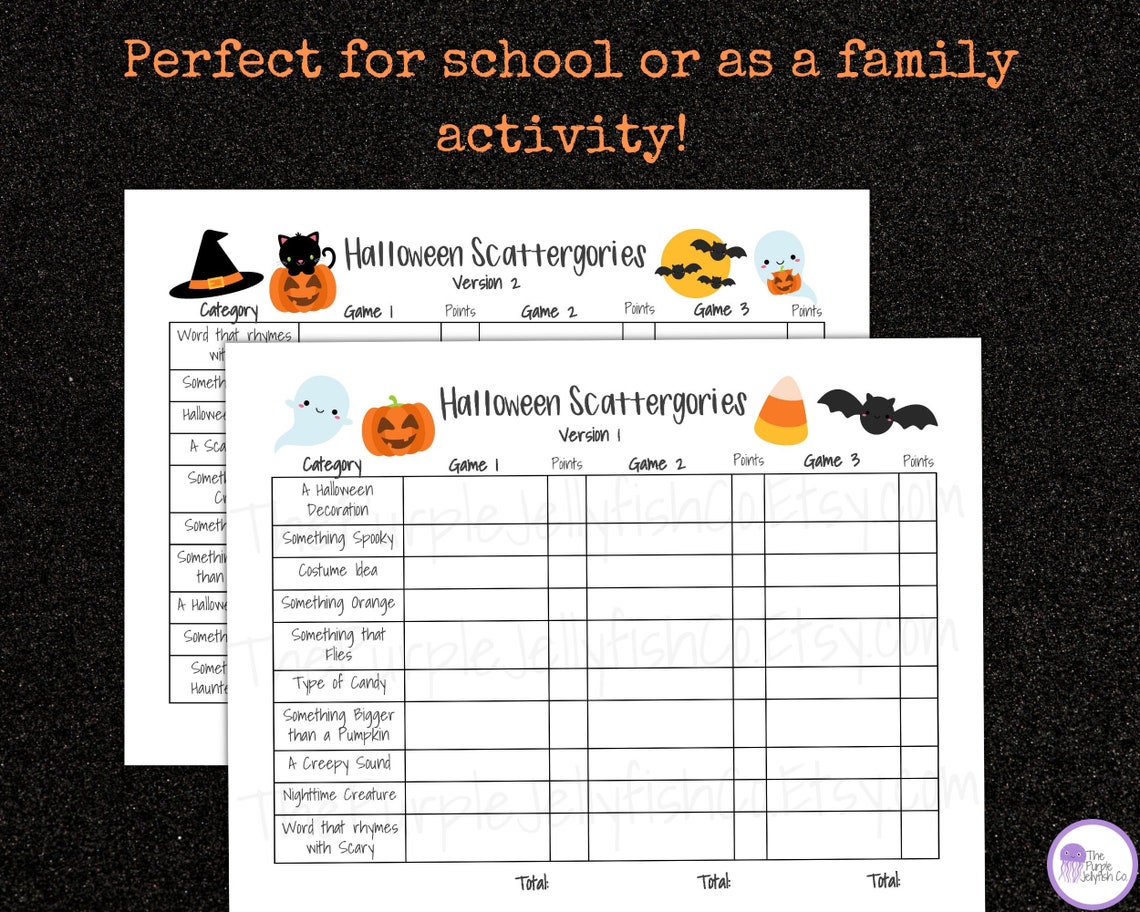 Halloween Scattergories Lists Halloween Activity for Kids - Etsy