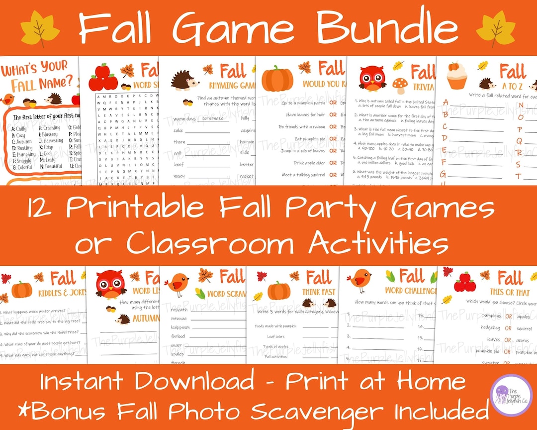 Buy Fall Games Printable, Autumn Game Bundle, Fall Worksheets for Kids ...