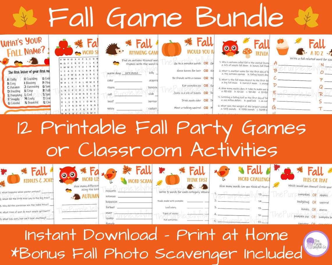 Fall Games Printable, Fall Activities for Kids & Adults, Fun Fall Game ...