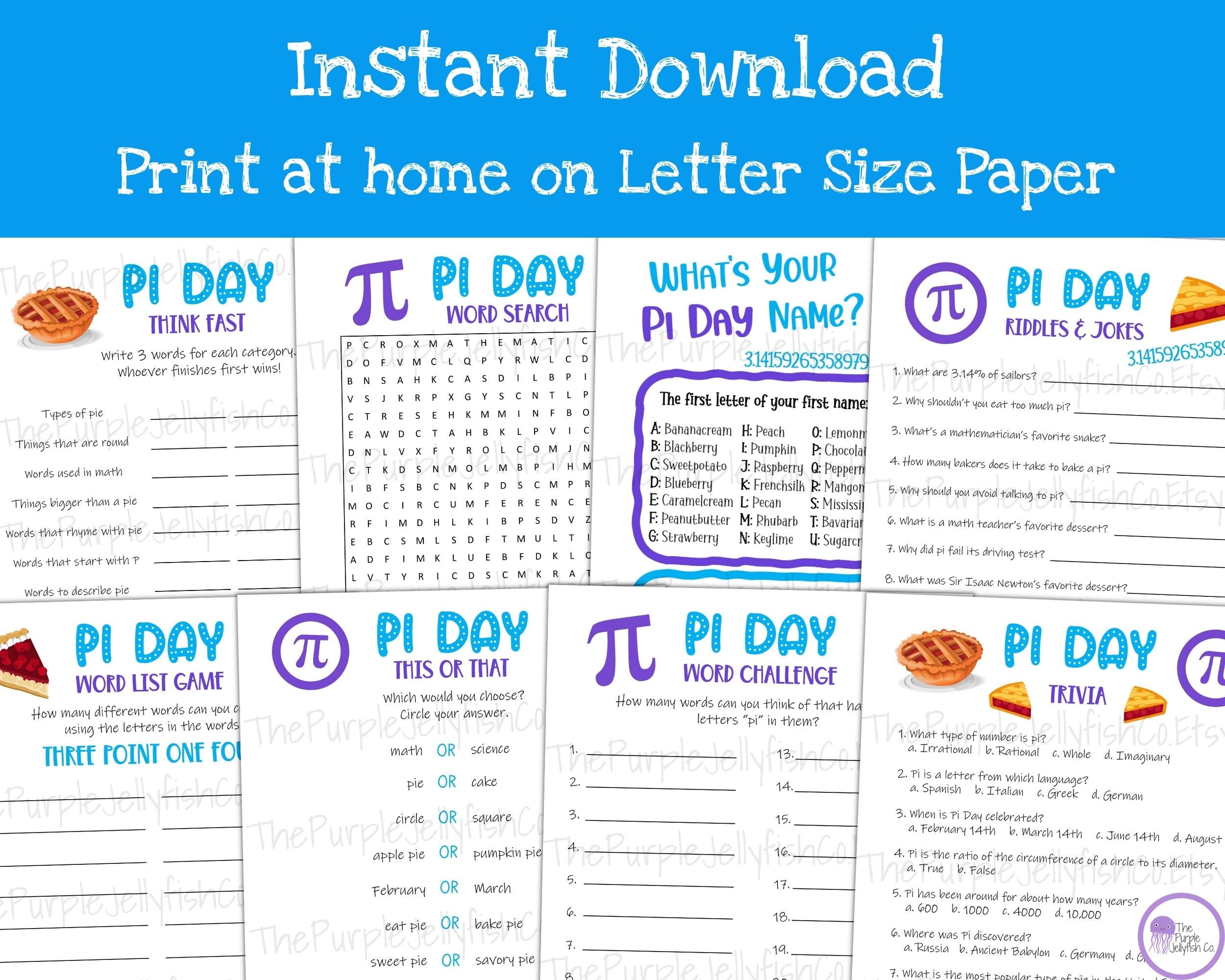 Pi Day Game Bundle, Pi Day Activities for Kids Printable, Pi Day Party, Kids Worksheets, Pi Day ...