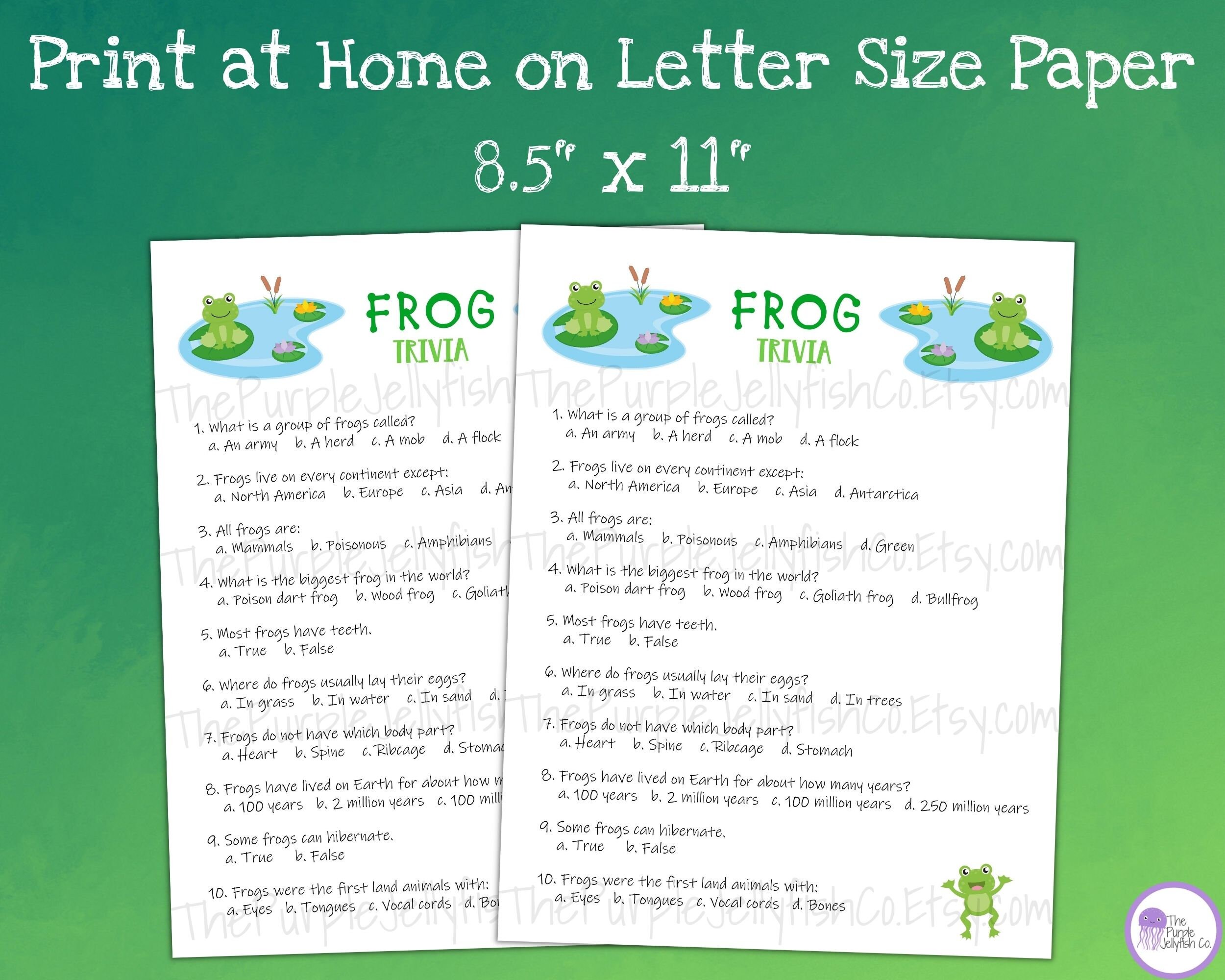Frog Trivia Game Printable, Frog Game, Trivia for Kids, Frog Theme ...