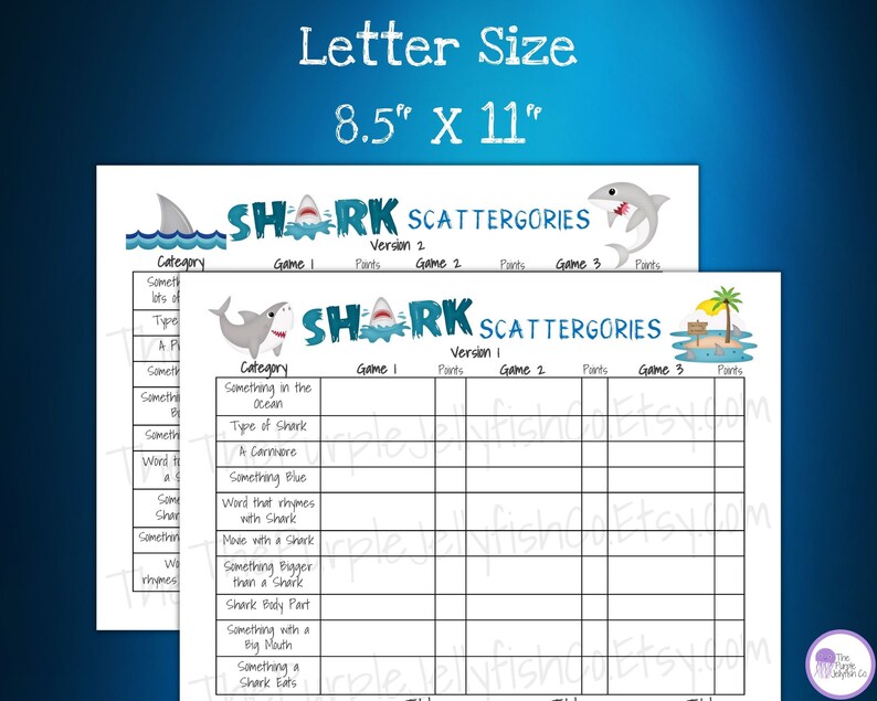 Shark Scattergories Lists Printable, Shark Game for Kids, Shark Week ...