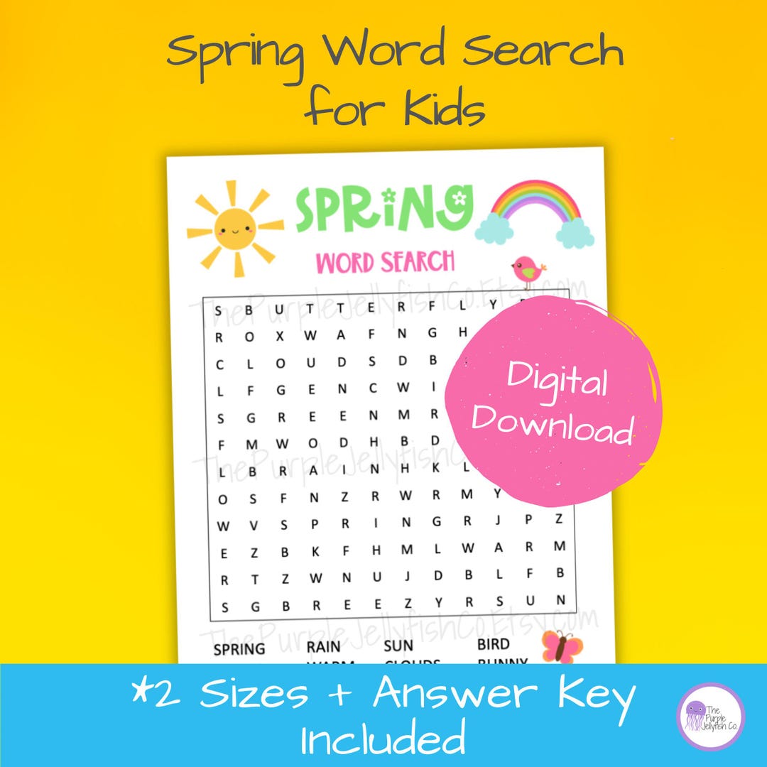 Spring Kids Word Search Puzzle, Spring Game Printable, Classroom ...