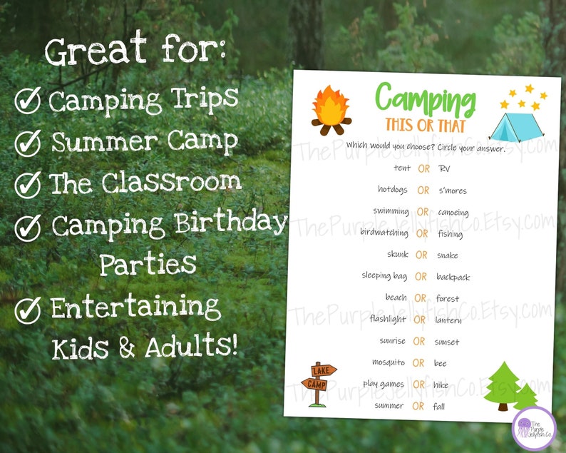 Camping This or That Game Printable, Would You Rather Camping Activity ...