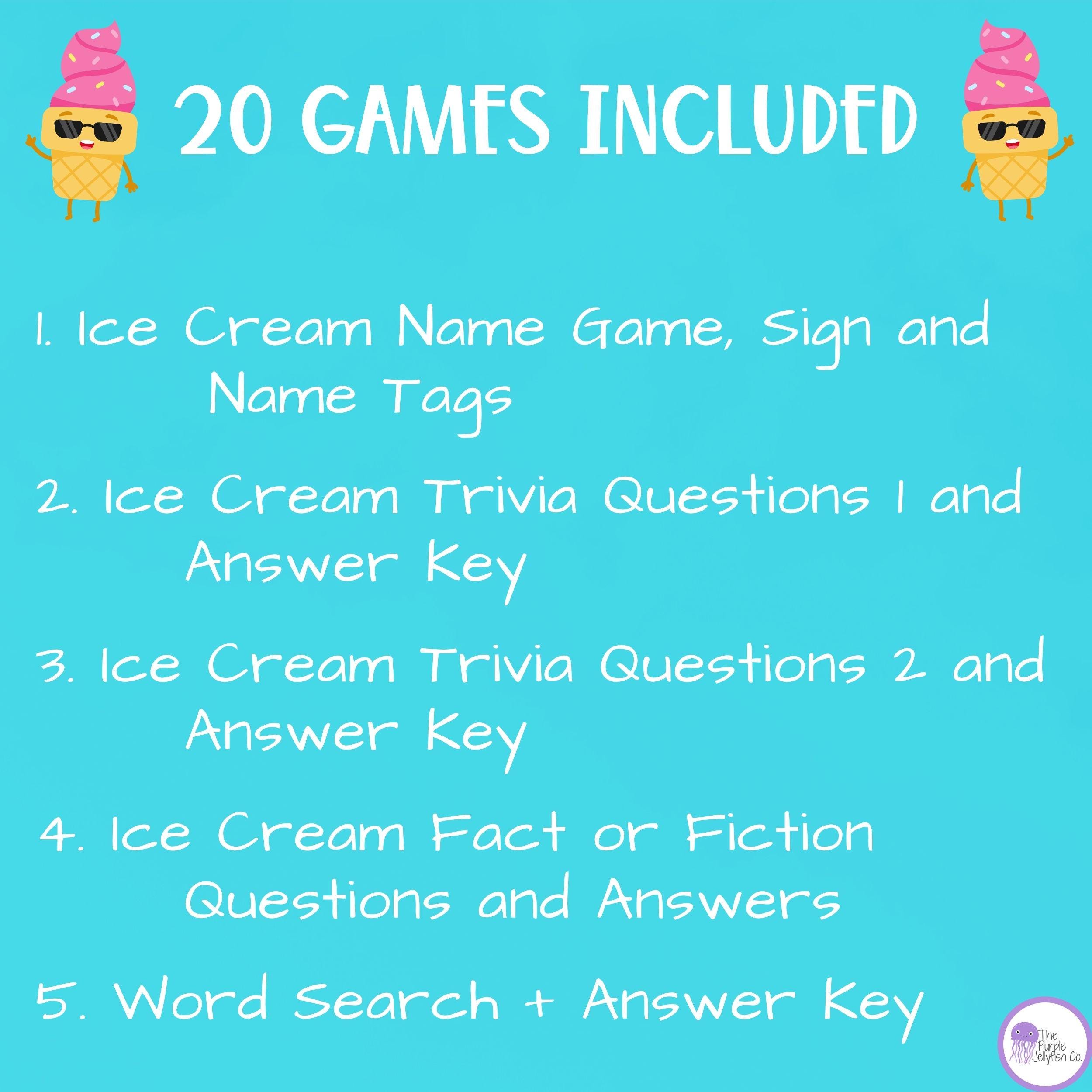 Ice Cream Party Printable Game Bundle for Kids & Adults, Ice Cream ...