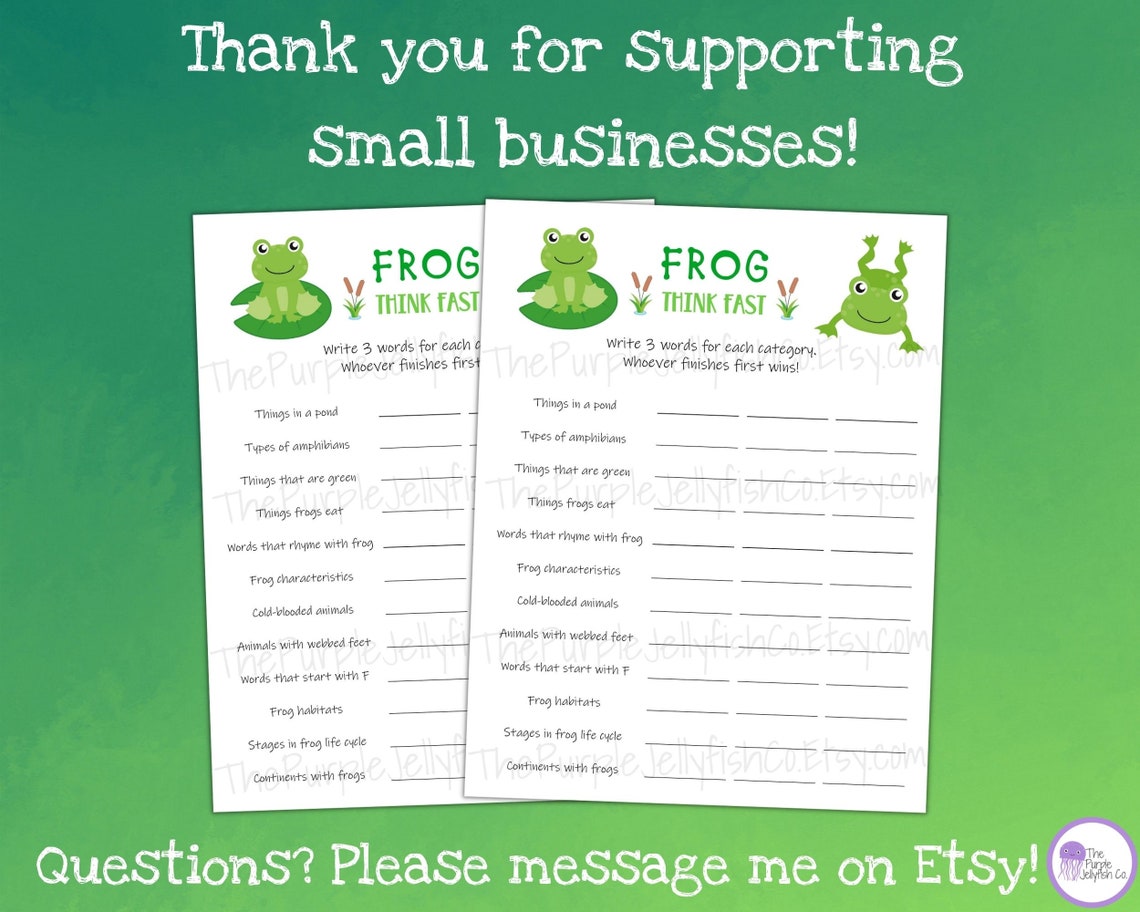 Frog Think Fast Game Printable Frog Game Frog Activity for - Etsy