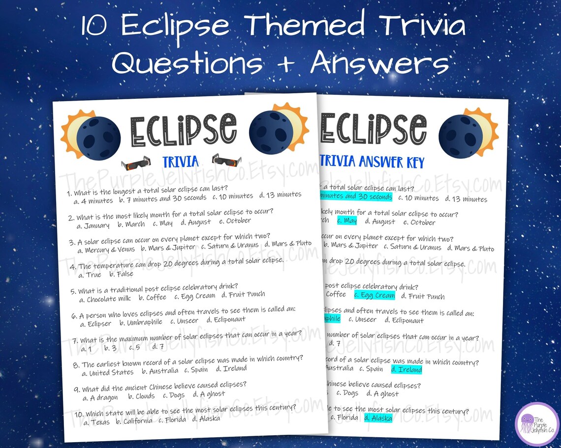 Eclipse Trivia Game for Kids & Adults, Printable Trivia Questions and ...