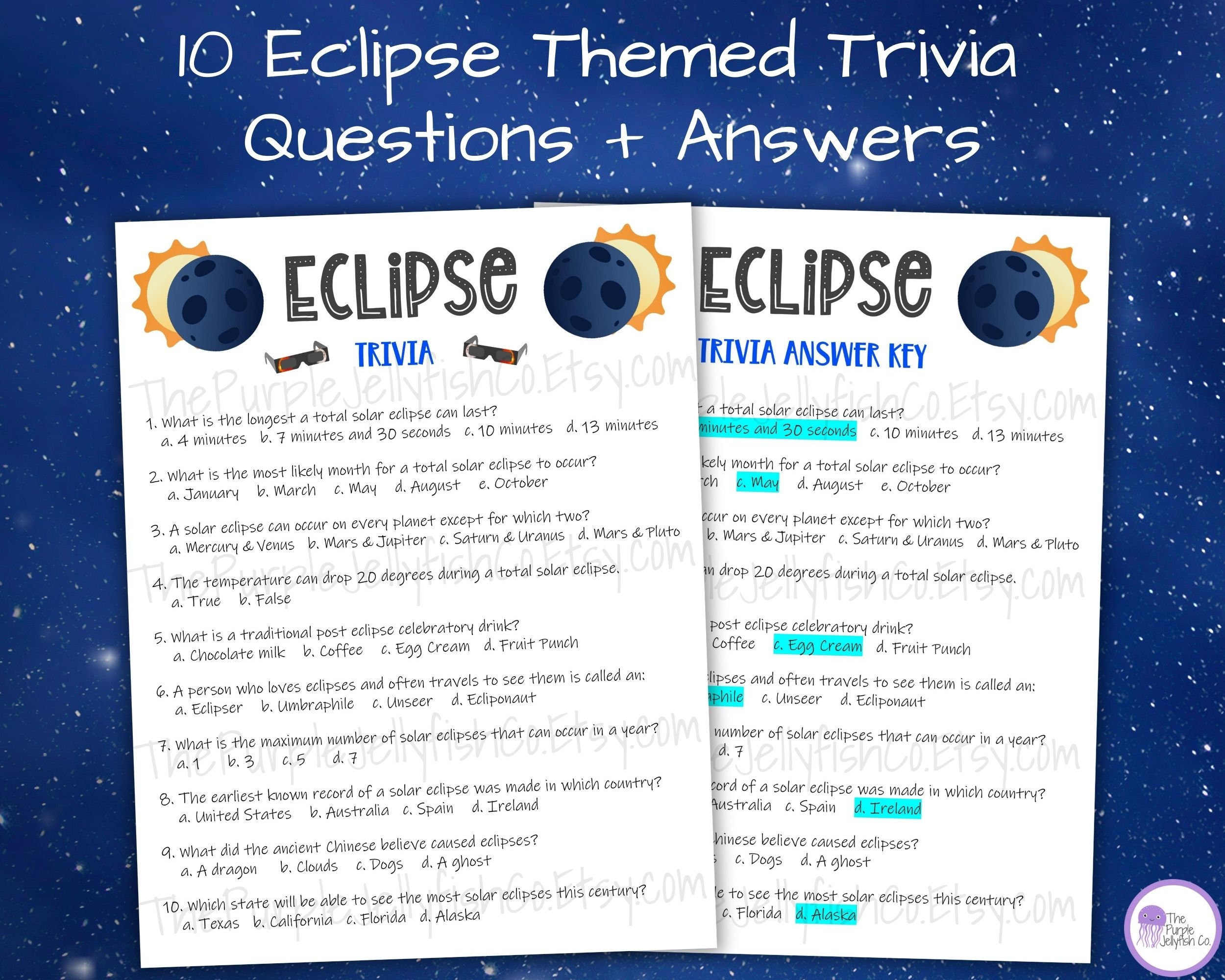Eclipse Trivia Game for Kids & Adults, Printable Trivia Questions and ...
