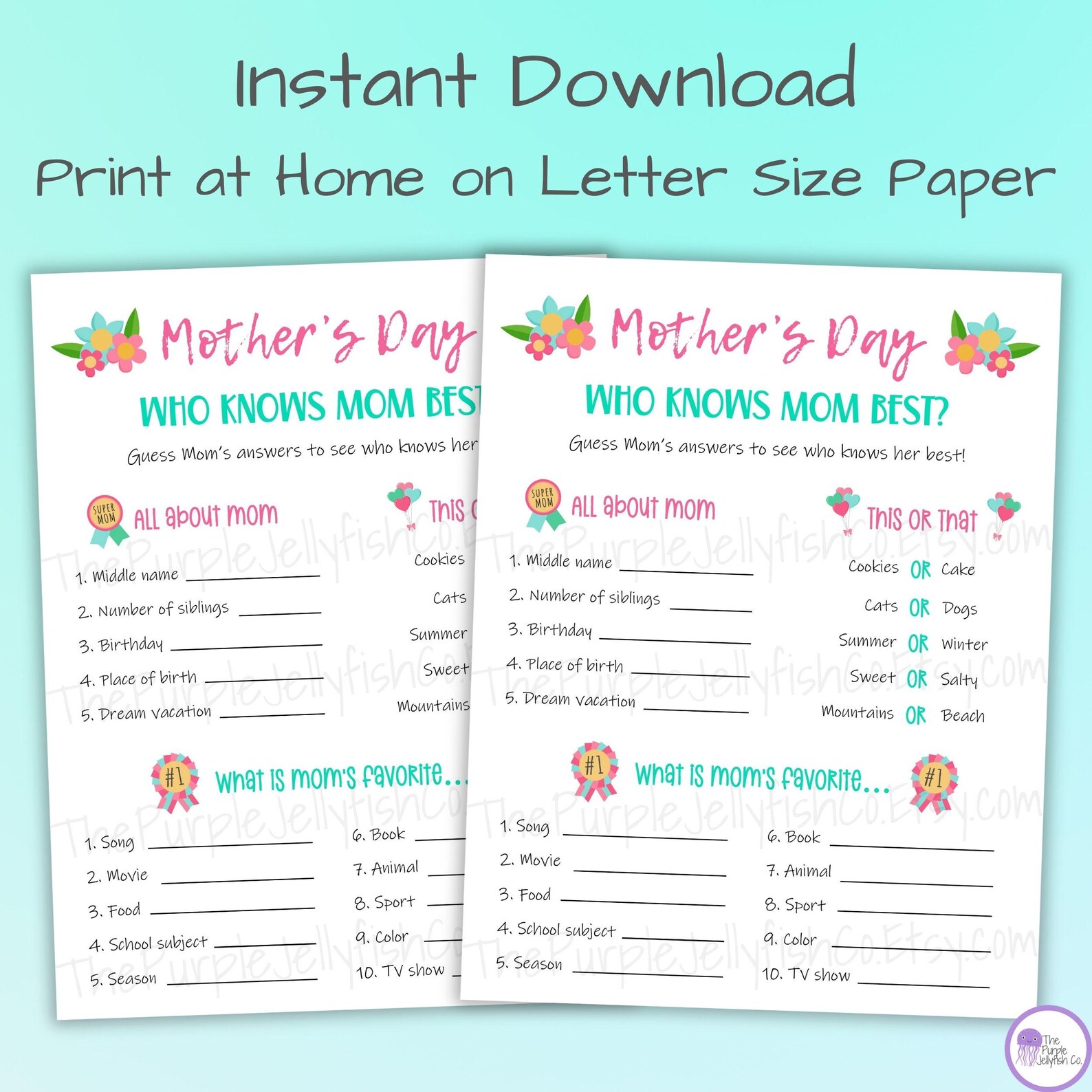 Mother's Day Game Printable, Who Knows Mom Best Mothers Day Activity ...