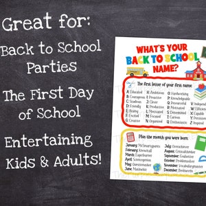 What's Your Back to School Name Game, First Day of School Activity ...
