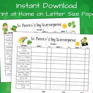 St. Patrick's Day Scattergories Game, Printable St Patricks Day ...