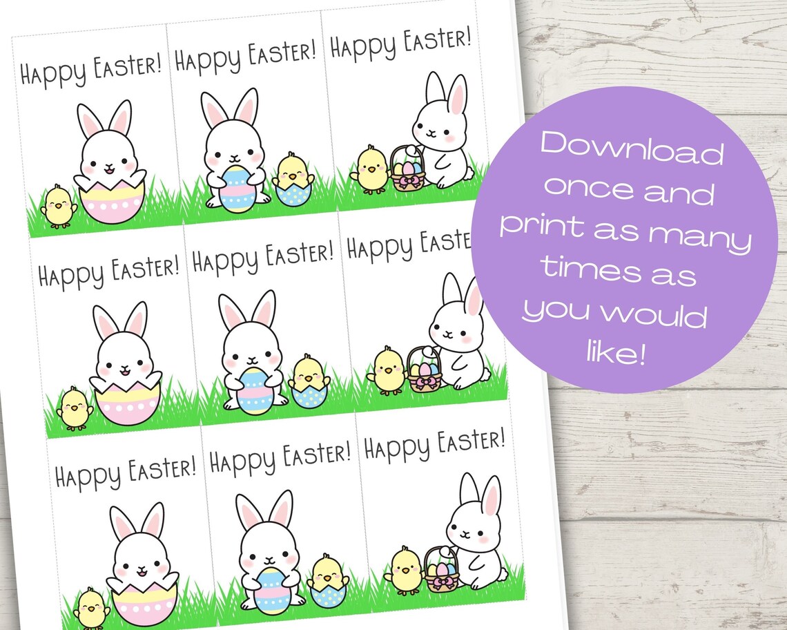 Printable Easter Gift Tags, Kawaii Easter Mini Cards, Instant Digital ...