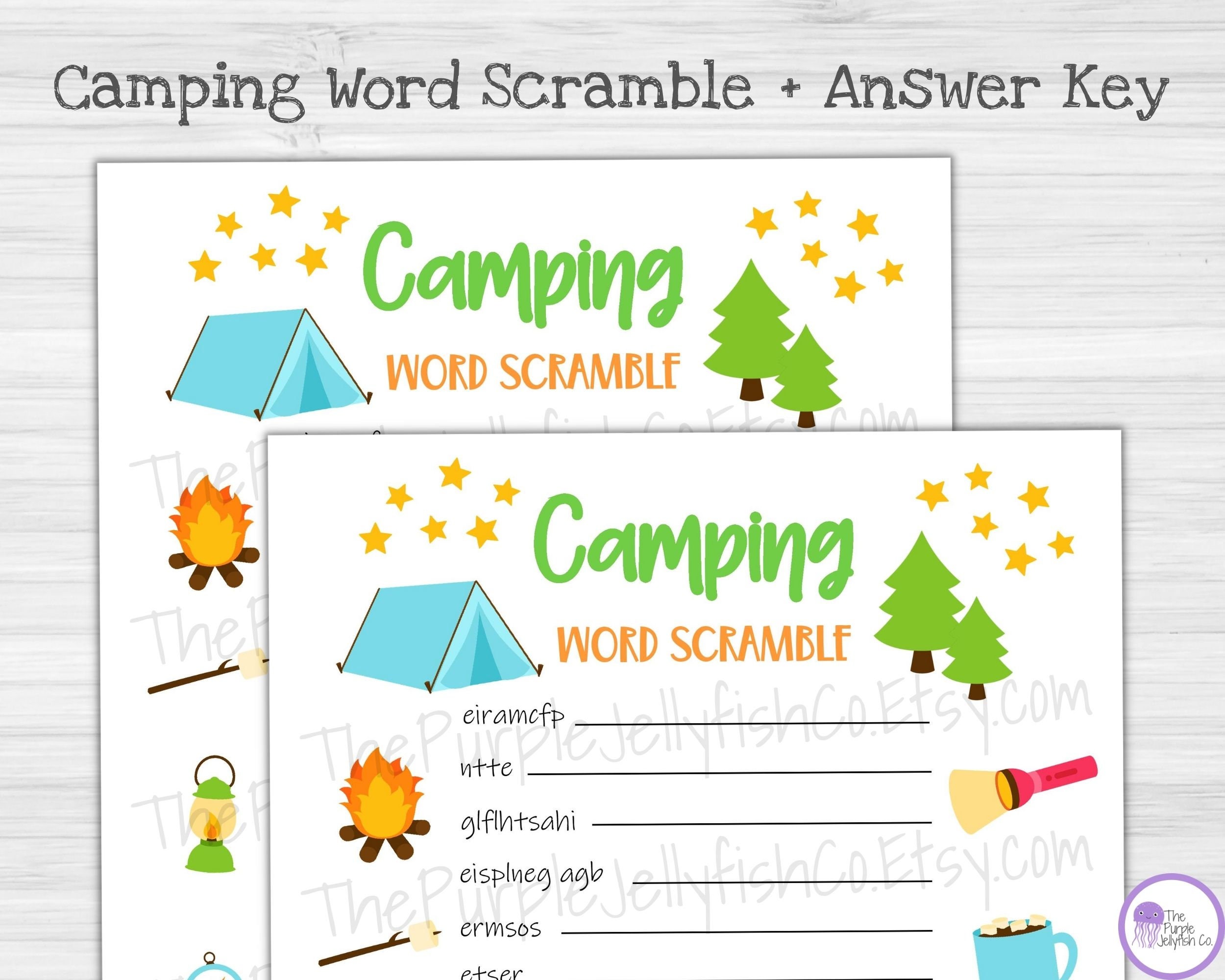 Camping Word Scramble, Kids Camping Activity, Camping Game for Kids ...