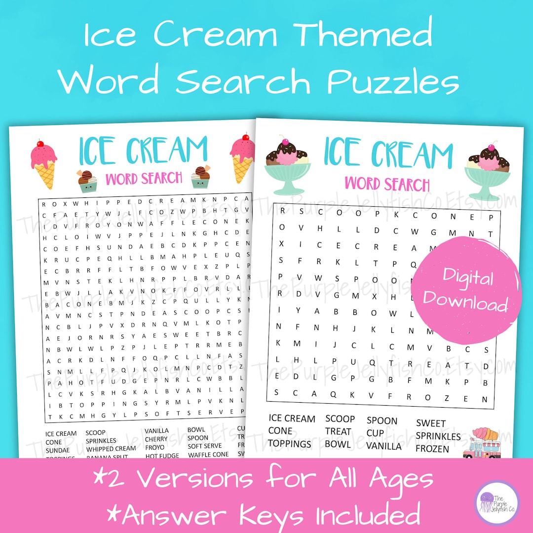Ice Cream Word Search Printable Word Games for Kids Teens & Adults, Ice ...