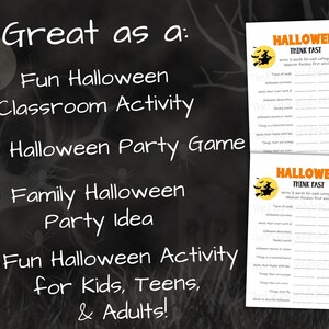 Halloween Think Fast Game Printable, Halloween Games for Kids ...