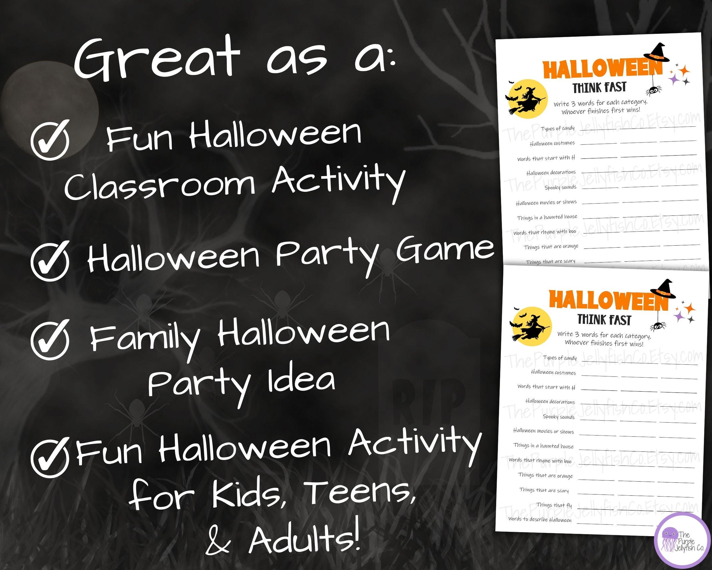 Halloween Think Fast Game Printable, Halloween Game for Kids Teens ...