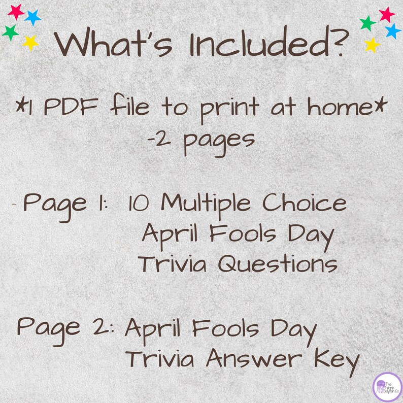 April Fool's Day Trivia Game Printable, April Fools Party Idea, April ...