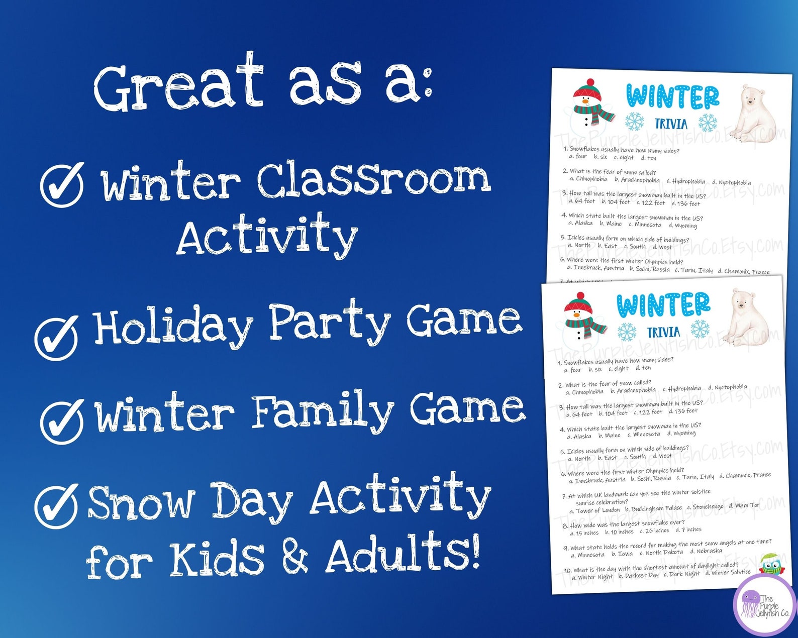 Winter Trivia Game, Printable Winter Games for Kids & Adults, Holiday ...