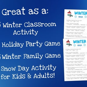 Winter Trivia Game, Printable Winter Games for Kids & Adults, Holiday ...