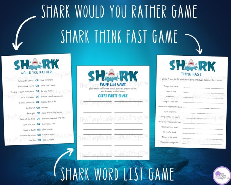 Shark Games Bundle, Shark Birthday Party Ideas, Shark Week Games, Shark ...