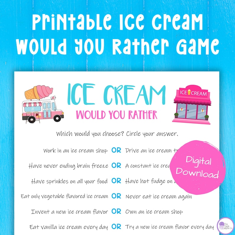 Ice Cream Party Game Printable Would You Rather Ice Cream Birthday ...