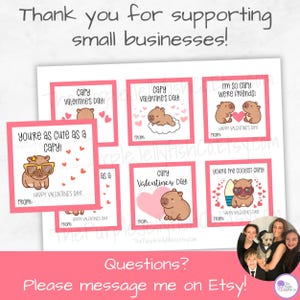 Capybara Valentine Cards for Kids Classroom, Printable Valentines Tag ...