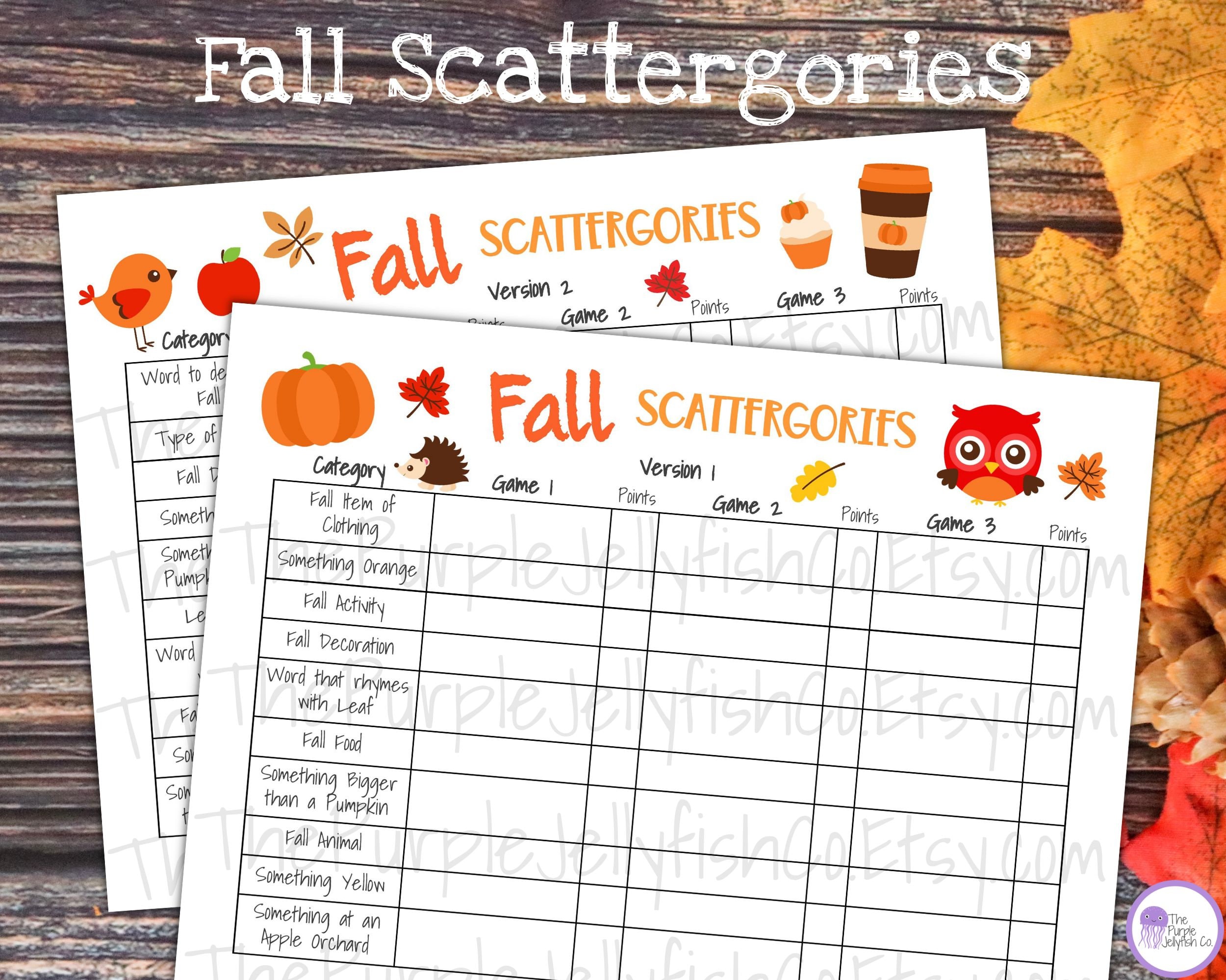 Fall Scattergories Game Printable Fall Party Game for Kids Teens ...