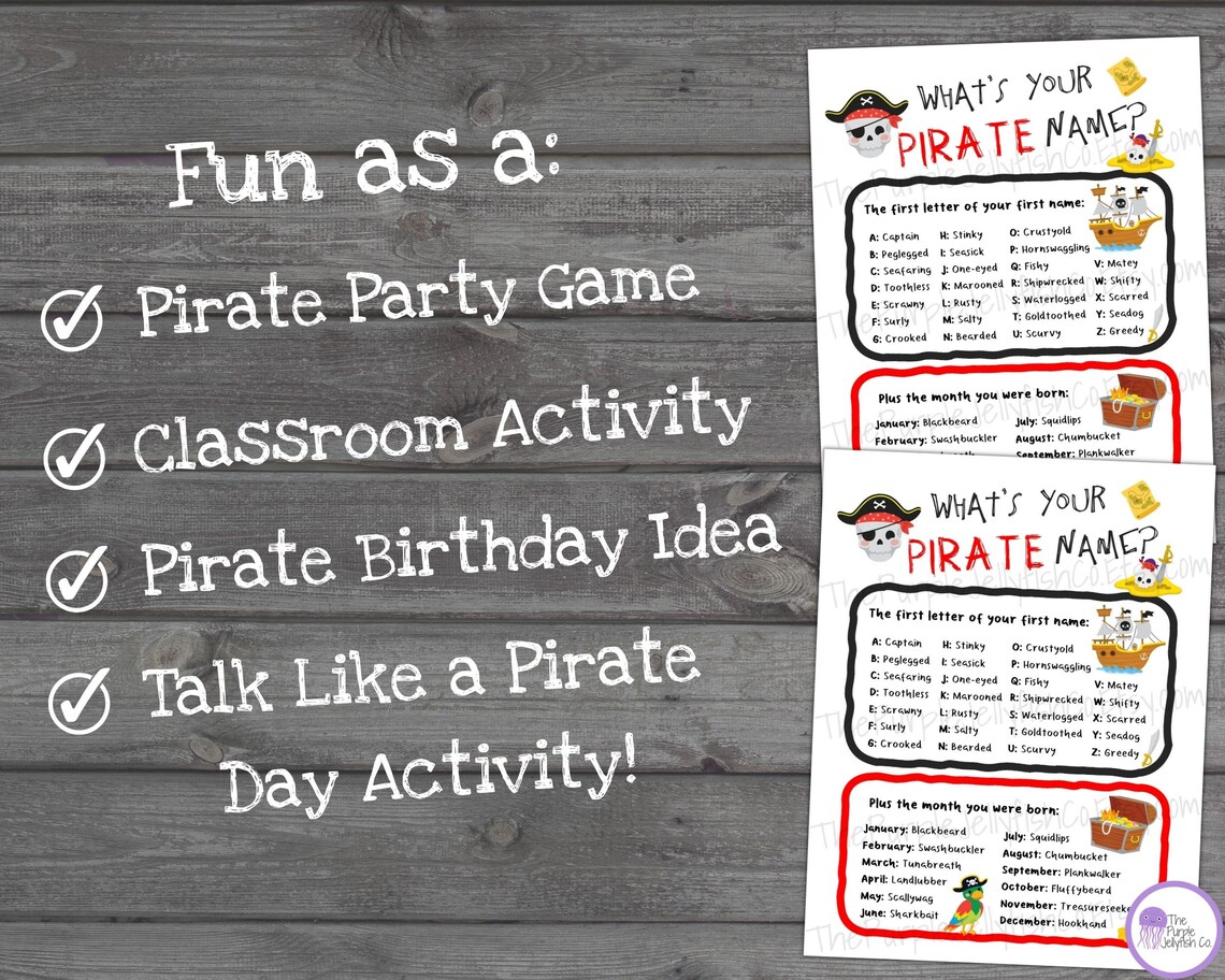 What's Your Pirate Name Game Talk Like a Pirate Day - Etsy