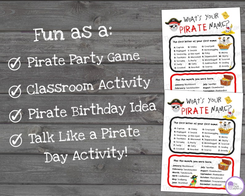 Whats Your Pirate Name Game, Talk Like a Pirate Day Idea, Pirate Party ...