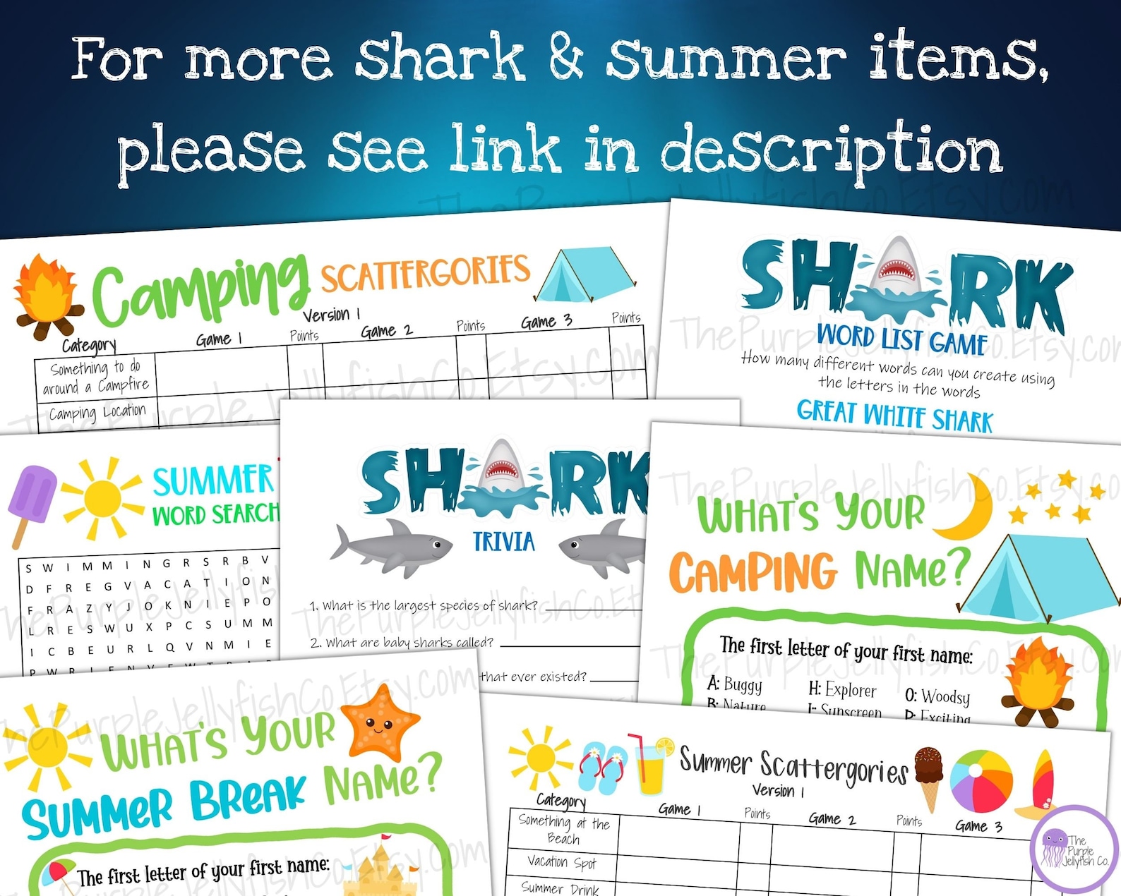 Shark Think Fast Game, Summer Activity Printable, Shark Week Game ...