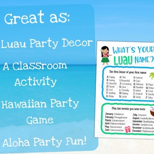 What's Your Luau Name Game + Tags, Hawaiian Party Decoration, Tropical ...