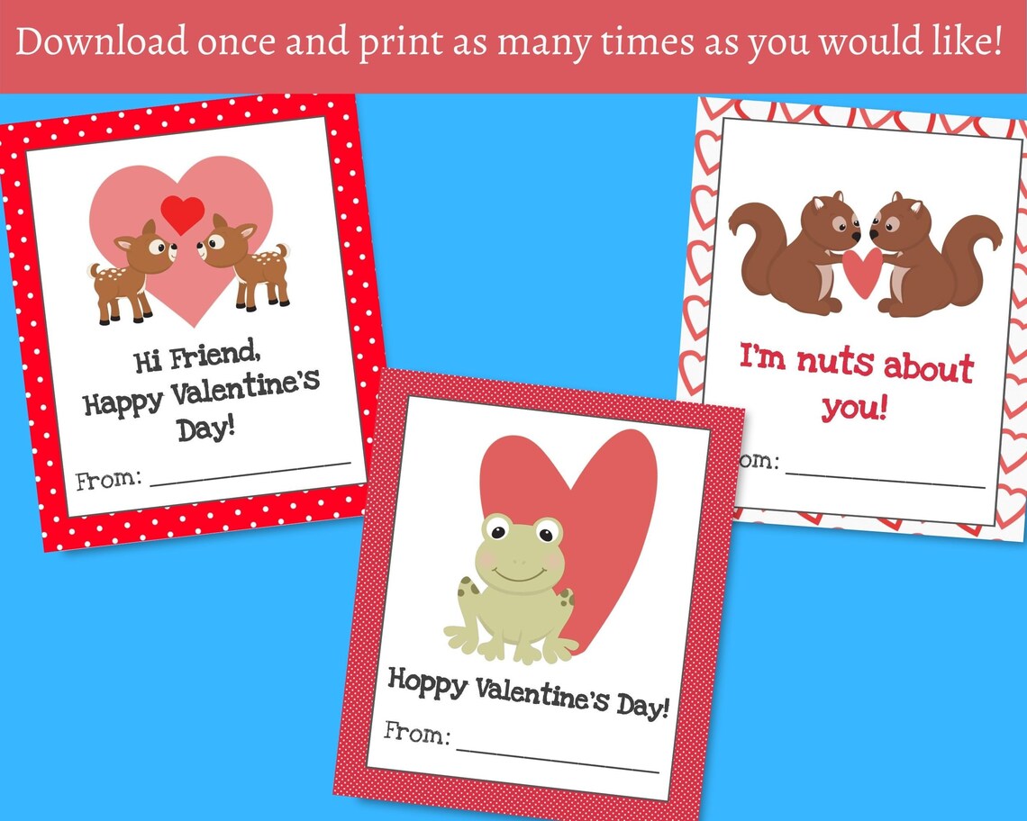 Woodland Animal Valentines Printable, Cute Animal Valentines Day Cards ...