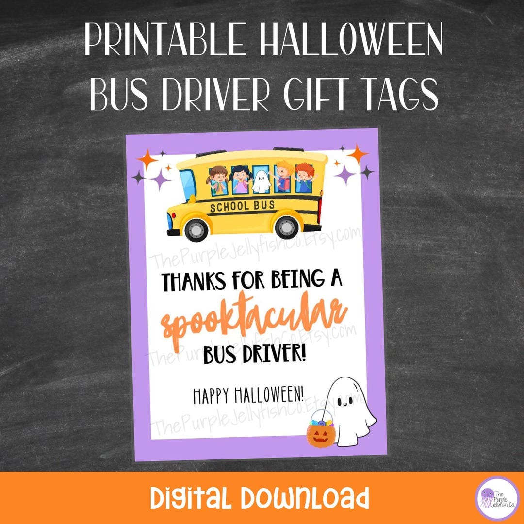 Halloween Gift Tag for Bus Driver, School Bus Driver Thank You Card ...