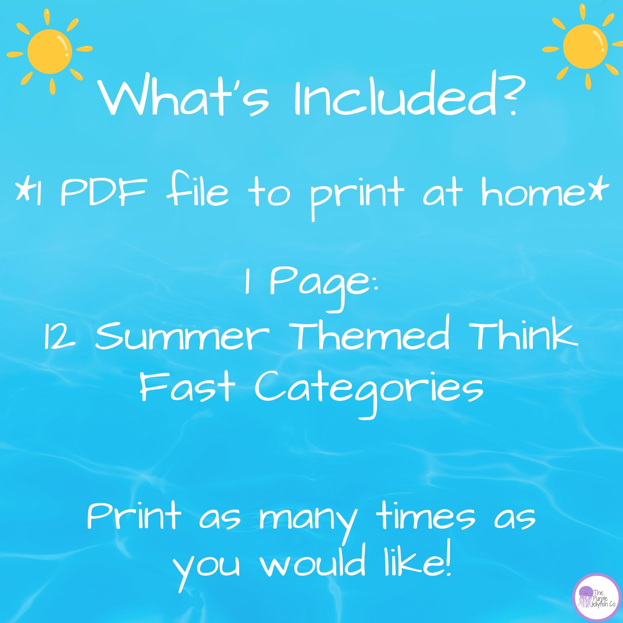 Summer Think Fast Game for Kids Teens Adults, Summer Party Idea, End of ...