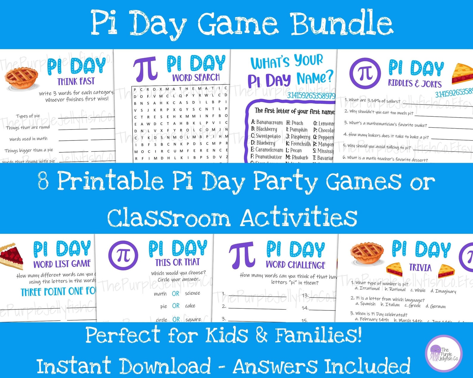 Pi Day Game Bundle, Pi Day Activities for Kids Printable, Pi Day Party ...