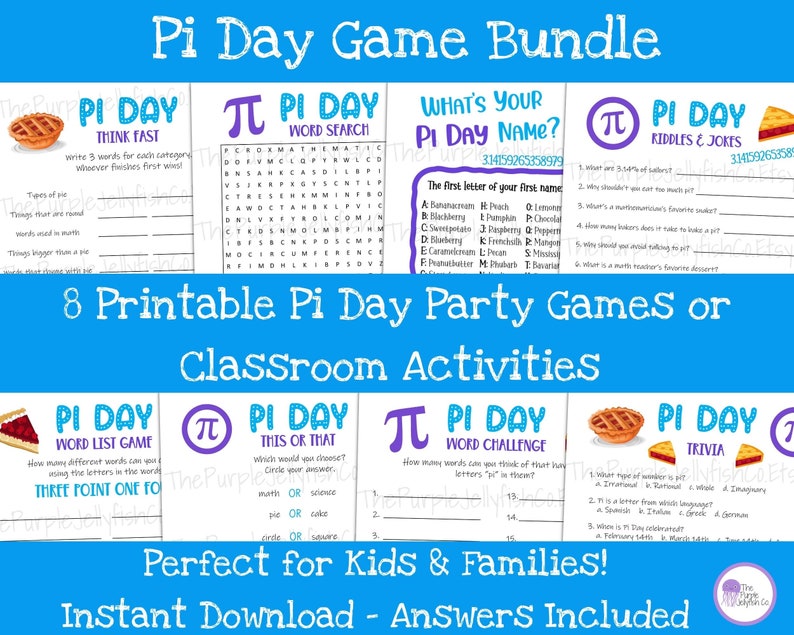 Pi Day Game Bundle, Pi Day Activities for Kids Printable, Pi Day Party ...