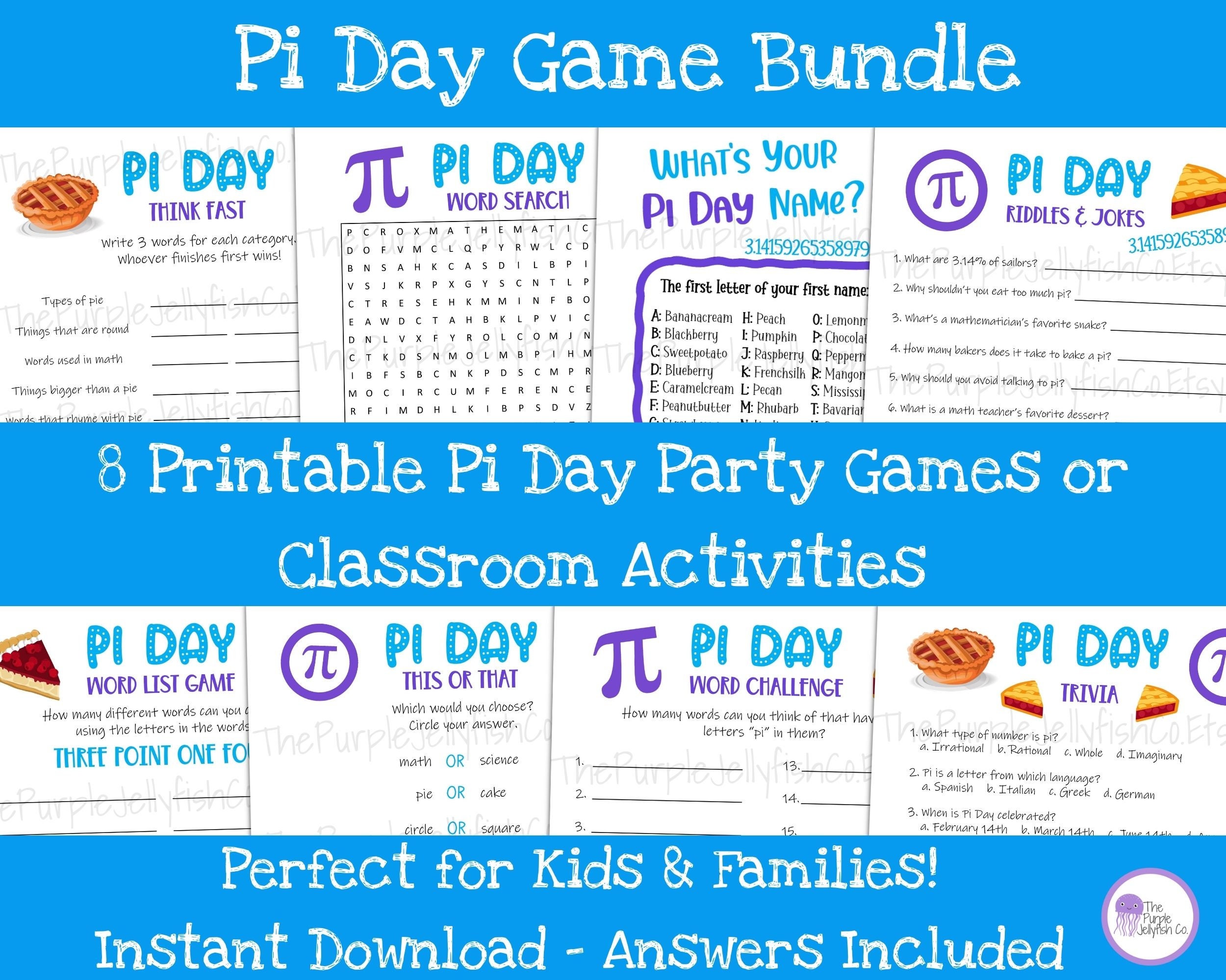 Pi Day Game Bundle, Pi Day Activities for Kids Printable, Pi Day Party ...