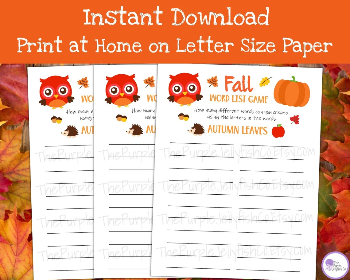 Fall Word List Game, Fall Game Printable, Autumn Activity for Kids, Fun ...