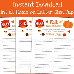 Fall Word List Game Printable Fall Activity for Kids, Fun Fall ...