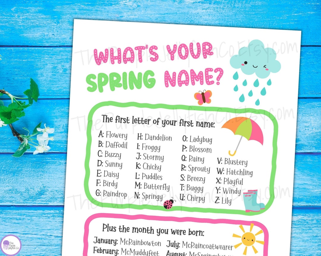 Spring Name Game, Printable Spring Activity for Kids & Adults, Spring ...