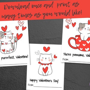 Cat Valentines Cards for Kids Printable, Cute Animal Valentines for ...