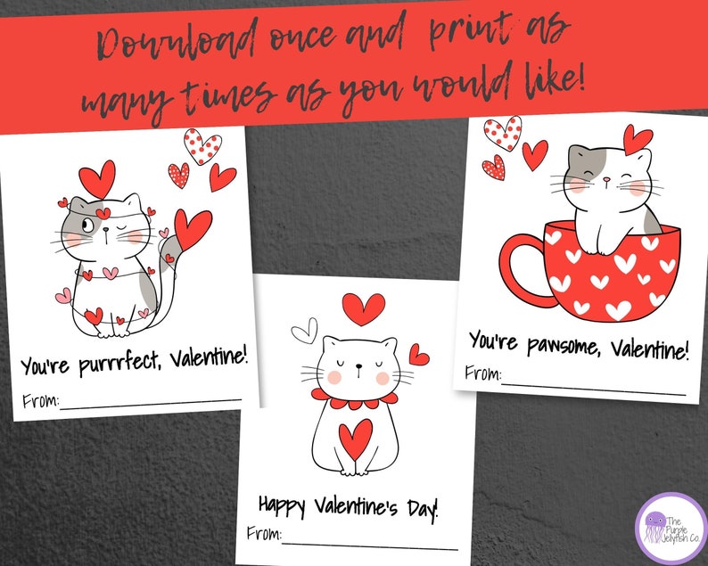 Cat Valentines Cards for Kids Printable, Cute Animal Valentines for ...
