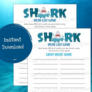 Shark Word List Game, Shark Week Activity for Kids, Shark Party Game ...