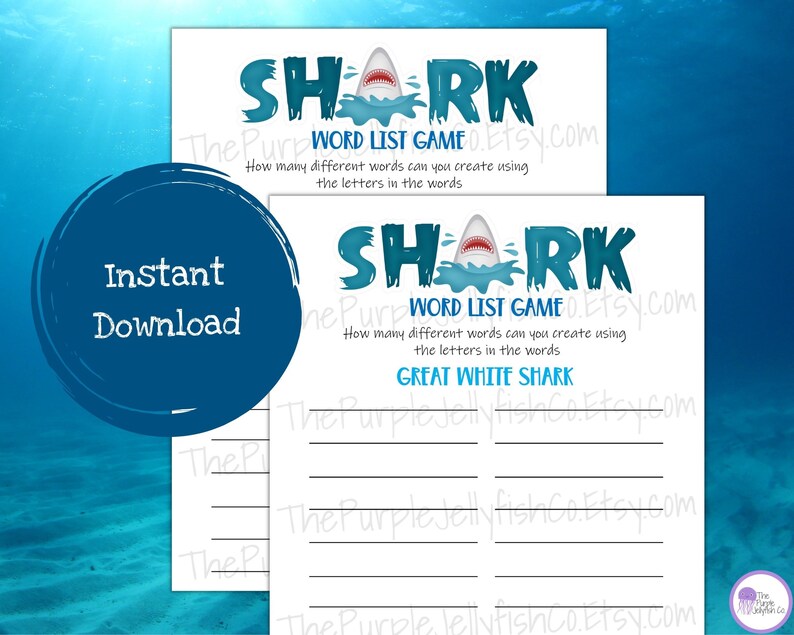 Shark Word List Game Shark Week Activity for Kids Shark - Etsy