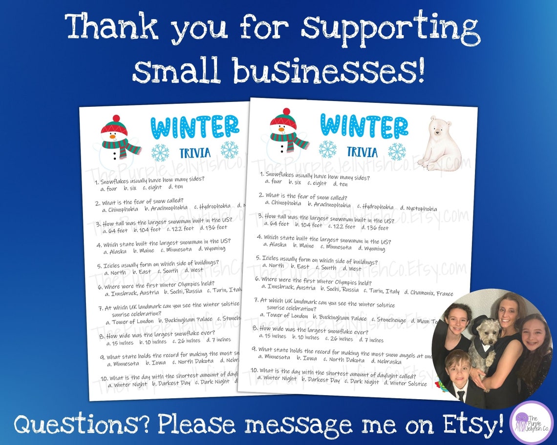 Winter Trivia Game, Printable Winter Games for Kids & Adults, Holiday ...