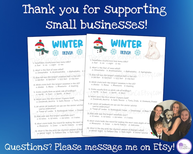 Winter Trivia Game, Printable Winter Games for Kids & Adults, Holiday ...