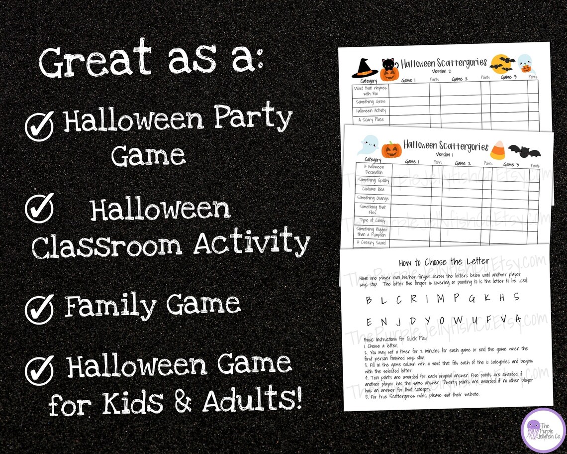 Halloween Scattergories Lists, Halloween Game Printable, Halloween ...