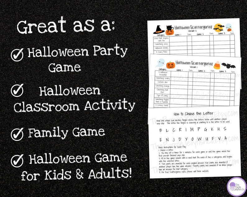 Halloween Scattergories Lists, Halloween Game Printable, Halloween ...